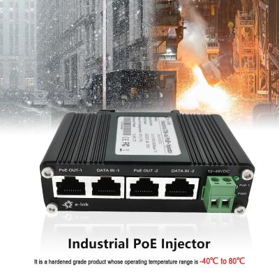 Cina Il potere 12~48VDC ha introdotto 2-Port l'iniettore industriale di gigabit PoE+ in vendita
