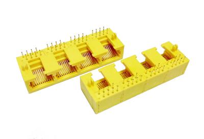China Right angle 1x4 multi-port RJ45 Jacks yellow plastic for sale
