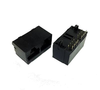China Right angle 1x2 multi-port RJ45 Jacks, unshielded, without EMI fingers, optional LED for sale
