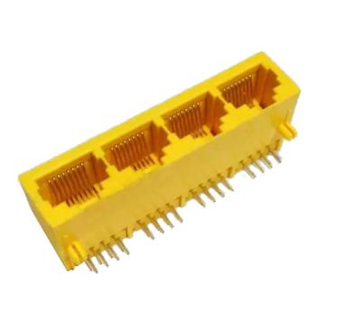 China Right angle 1x4 multi-port RJ45 Jacks,  tab-down, unshielded for sale