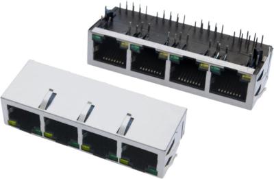 China 1x4 multi-port modular jack, shielded, with EMI fingers, with integrated magnetics, built- for sale