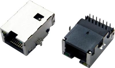 China RJ45 with Transformer, sinking plate DIP, tab-up, shielded, built-in LED for sale