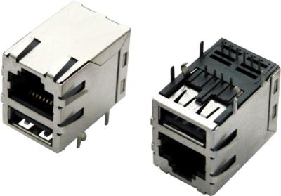 China RJ45 jack over single USB2.0, shielded with top and both side EMI fingers for sale