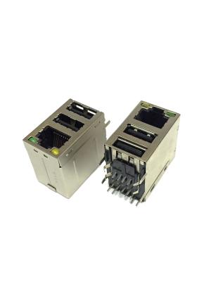 China Modular RJ45 Jack  Over Dual USB2.0, built-in  LED, shielded, Tab-up for sale
