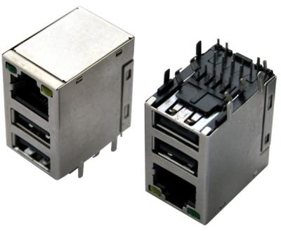 China Module Jack RJ45 Over Dual USB2.0, built-in LED, optional EMI fingers for sale