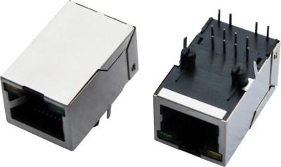 China 10M /100M RJ45 jack with Transformer, side entry, tab-up, shielded, built-in LED for sale