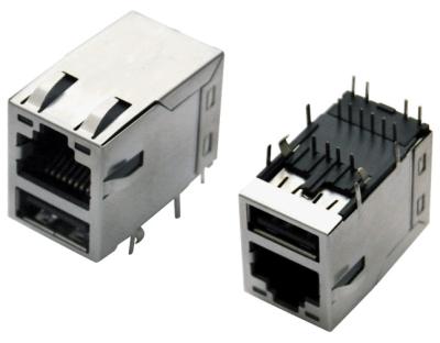 China RJ45 jack over single USB2.0, shielded with EMI fingers, built-in LED for sale