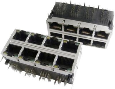 China 2x6 Multi-port Modular Jack RJ45 with transformer, shielded with EMI fingers, built-in LED for sale