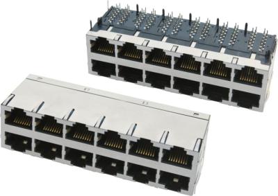 China 2x8 stacked Modular Jack RJ45 connectors, with transformer, shielded with EMI fingers for sale