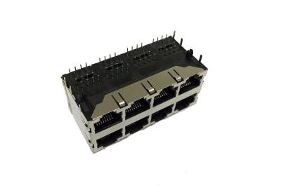China 2x4 port stacked Modular Jack, shielded with grounding taps for sale