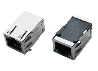 China RJ45 connector PCB Transformer tab Up SMT Jack, shielded, built-in LEDs for sale