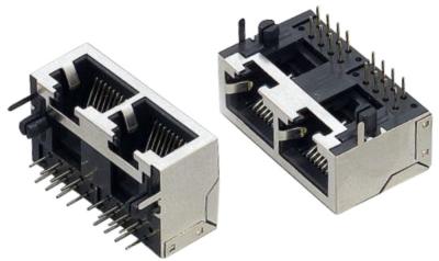China Right angle 1x2 multi-port RJ45 Jacks, shielded, without EMI fingers, optional LED for sale