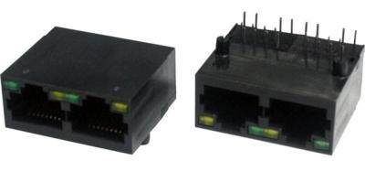 China Right angle 1x2 multi-port RJ45 Jacks, built-in LED, with integrated magnetics for sale