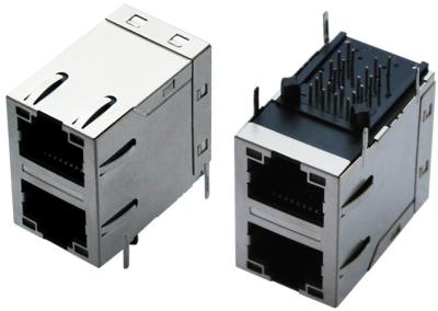 China Magnetic stacked Modular Jack, built-in LED, shielded with EMI fingers for sale