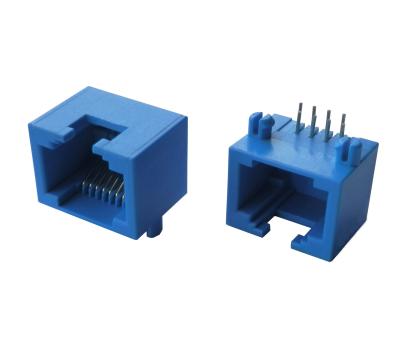 China Mini RJ45 connectors, right angled, tab-up, blue housing for sale