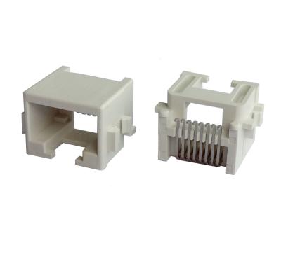 China RJ45 modular connectors, right angled, tab-down, white housing, recessed type for sale