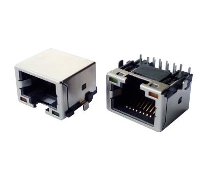 China RJ45 modular connectors, right angled, shielded, with LEDs for sale