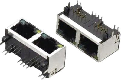 China 1x2 multi-port modular jack, shielded, built-in LEDs for sale