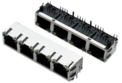 China 1x4 multi-port modular jack, shielded, with EMI fingers,  built-in LEDs for sale