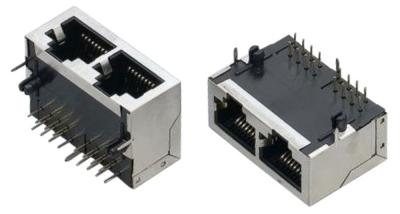 China 1x2 multi-port Modular Jacks, right angled, tap-down, shielded for sale