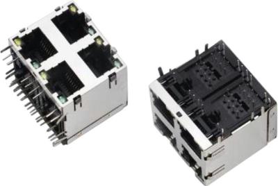 China 2x2 stacked Modular JackS, right angled, shielded with EMI fingers, with LEDs for sale