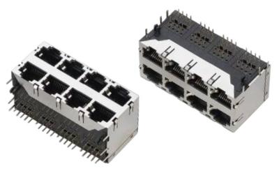 China 2x4 ports stacked Modular Jacks, shielded with EMI fingers for sale