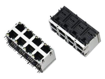China 2x4 ports stacked Modular Jacks, shielded with EMI fingers, with LEDs for sale