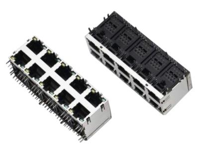 China 2x5 ports stacked Modular Jacks, shielded with EMI fingers, with LEDs for sale