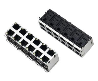 China 2x6 ports stacked Modular Jacks, shielded with EMI fingers, with LEDs for sale