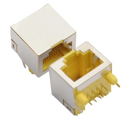 China 8P8C RJ45 modular Jack, Right angled, DIP, tab-up, Shielded, yellow housing for sale