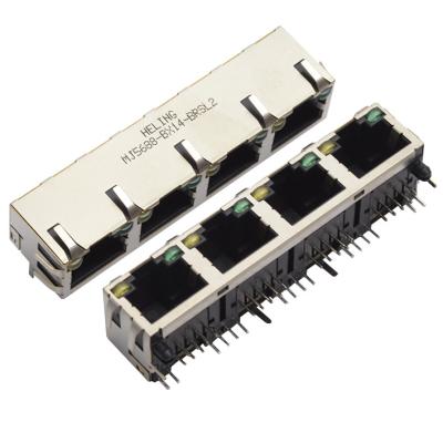 China 8P8C 1x4 multi port modular Jacks, RA, Tab-up,shielded with EMI fingers, with LEDs for sale