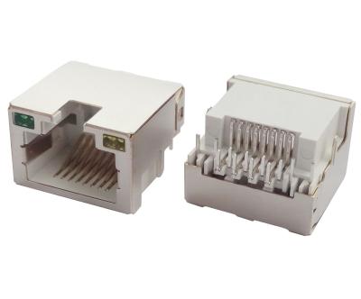 China 8P8C RJ45 Modular Jack connectors, recessed DIP type, shielded, tab-up, built-in LED for sale