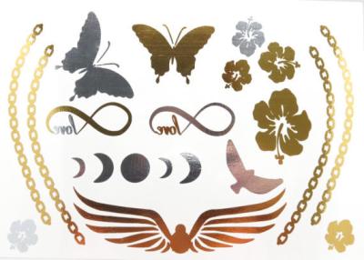 China Butterfly temporary tattoo, Gold and silver foil metallic tattoo for sale