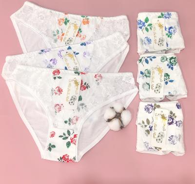 China 2025 Spring Design High Quality Good Material 12pcs/Pack Flowers Printing Lace Underpants for Women for sale