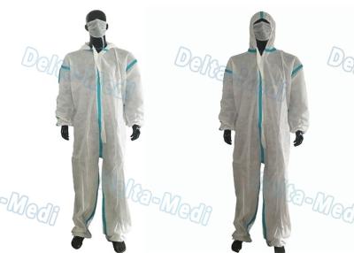 China Van de de Overtrekkenoverall van pp de Witte Beschikbare Beschermende Beschikbare Beschermende Kleding met Groene Streep Te koop