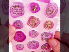 Custom Brand LOGO transparent sealing wax stickers 3D Foil Stamping For Packing Decorate