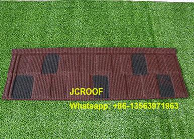 China Wine / Black And White Shingle Stone Coated Steel Roof Tile For Building Material for sale