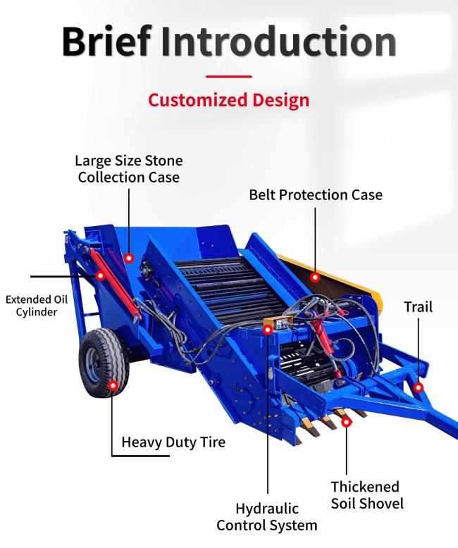Tractor-mounted stone picker working in farmland