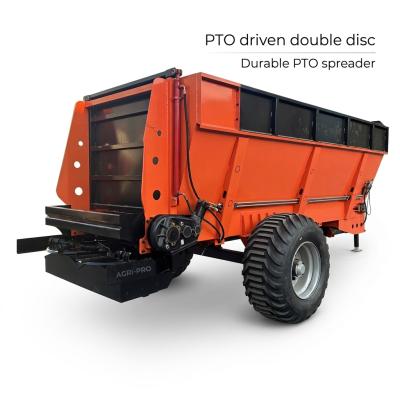China PTO Driven Double Disc Fertilizer Spreader with 10 Cubic Hopper for Organic Manure Application for sale