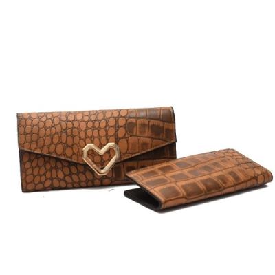 China 2 piece a set PU leather women wallet snake skin emboss crocodile grain long style purse for sale