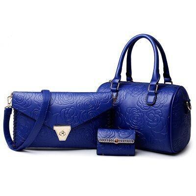 China Pretty Girl Women Lady Leather handbag set emboss flower Clutch Wallet Long PU Card Holder Purse Handbag for sale