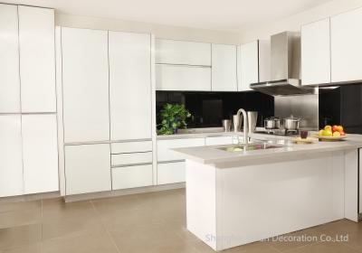 China Milk White Complete Kitchen Cabinet Set Aluminium Frame with Lacquered Glass Front for sale