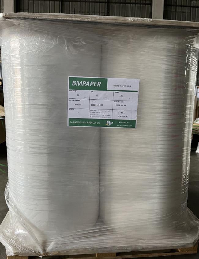Slitted 32mm 53mm Width Natural White Wrapped Paper Roll For Straw Packaging 