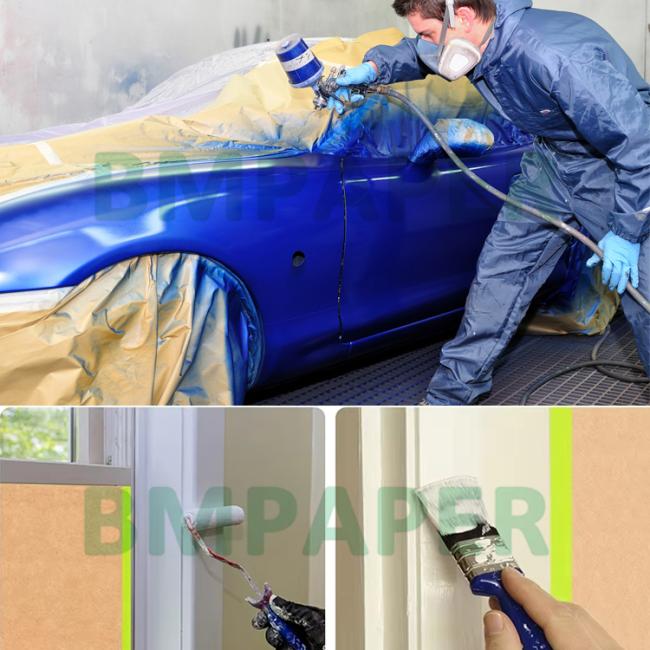 70gsm Car Paint Pre Taped Kraft Paper Spray Covering Protective Masking 126 cm