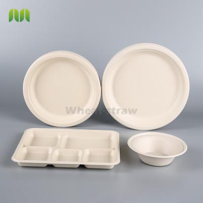China Eco-friendly Retail Shrinking Package Sugarcane Round Plates Biodegradable Bagasse Sugarcane Pulp Plates tableware for sale