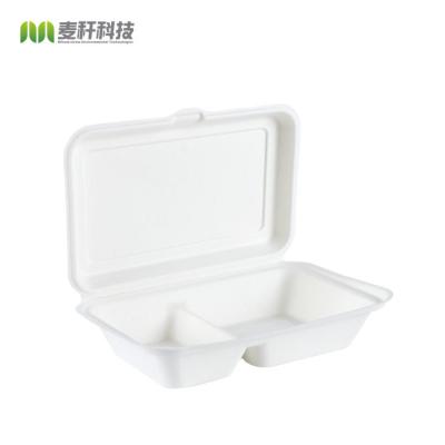 China 2020 Renewable Natrual fiber sugar cane  burger snack dinner 2 containers food packaging clam shell for sale
