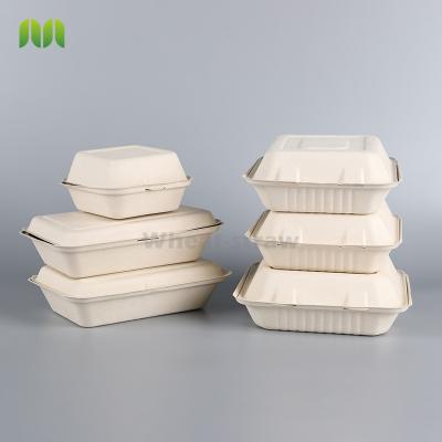 China Disposable Food Container Biodegradable Take Away Box Storage Boxes & 100% Compostable sugarcane bagasse burger box for sale