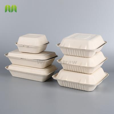 China Clamshell Takeaway Food Box Taper Biodegradable Disposable Plate Dish Bagasse and Bamboo Pulp Rectangle White or Natur Tableware for sale
