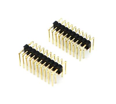 China 2.54mm Pitch Male Pin Header Dual Row Right Angle PCB Nylon SQ0.64mm H2.5mm 2*1P-2*40P for sale