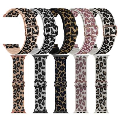 China Luxury Leopard Nylon Elastic Loop Strap for Apple Watch Series 11 10 9 Replacement Wristband Adjustable for Apple Watch Straps for sale